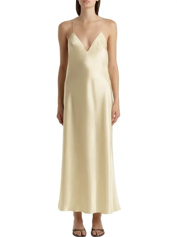 Khaite Taja Silk Satin Slipdress - Pale Yellow