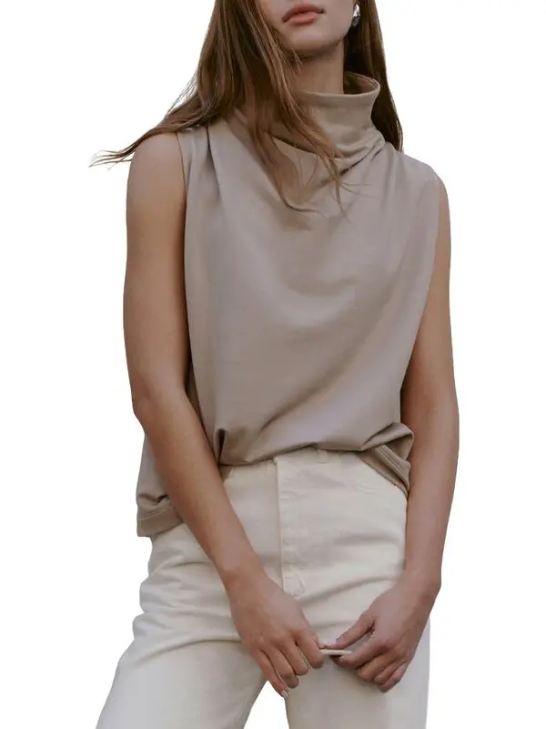 MARCELLA Finch French Terry Funnel Neck Top - Sand