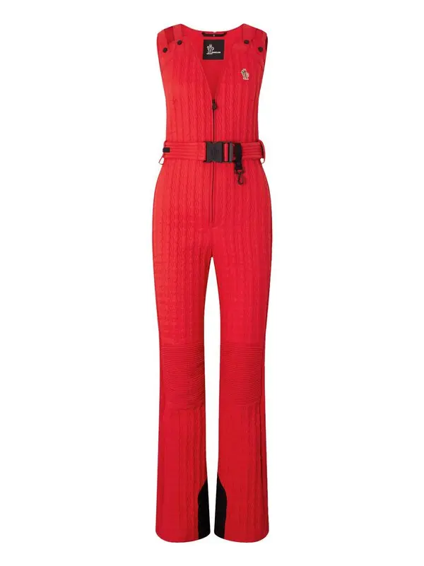 Moncler Belted Appliquéd Quilted Down Ski Suit - Red