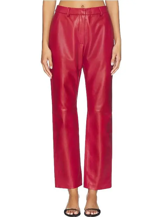 AEXAE Leather Straight Leg Pants - Red