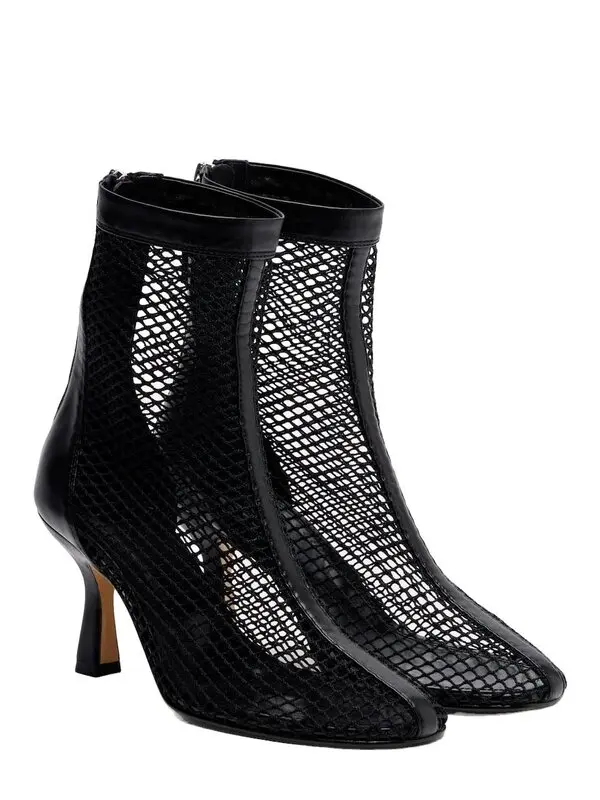 SOULIERS MARTINEZ Fira Leather-trimmed Fishnet Ankle Boots - Black