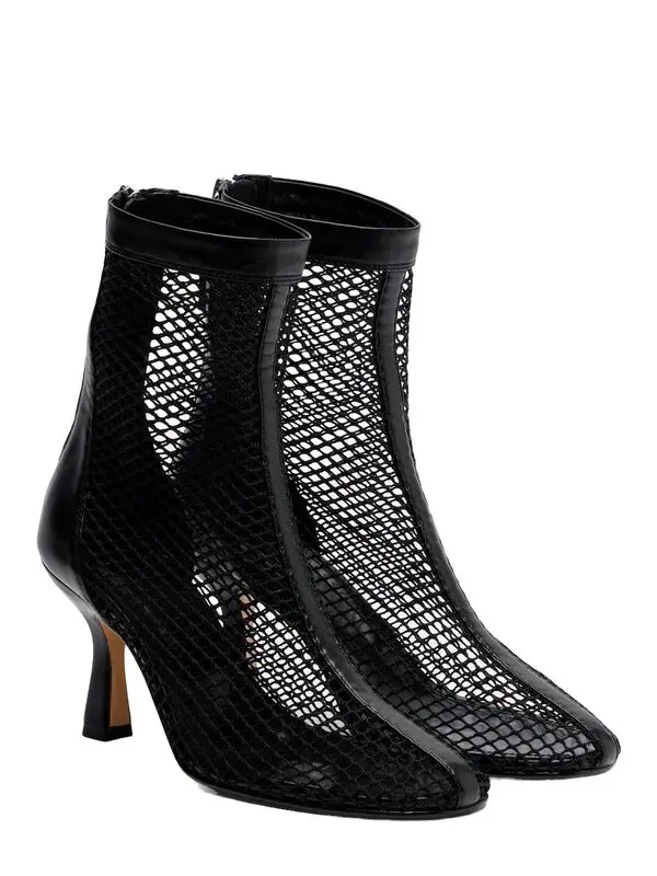 SOULIERS MARTINEZ Fira Leather-trimmed Fishnet Ankle Boots - Black