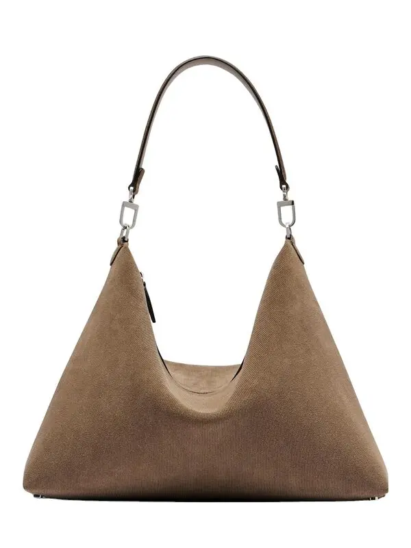 TOTEME Bevel Medium Suede Shoulder Bag - Beige