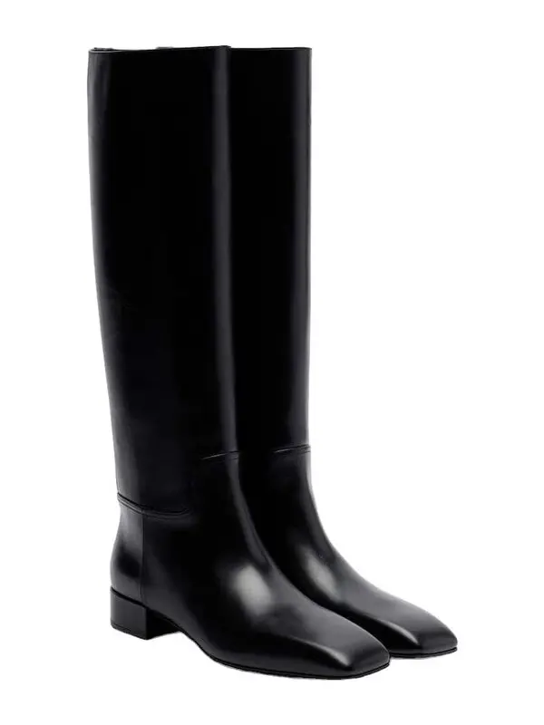 CHRISTEN Classic Square Leather Knee-high Boots - Black