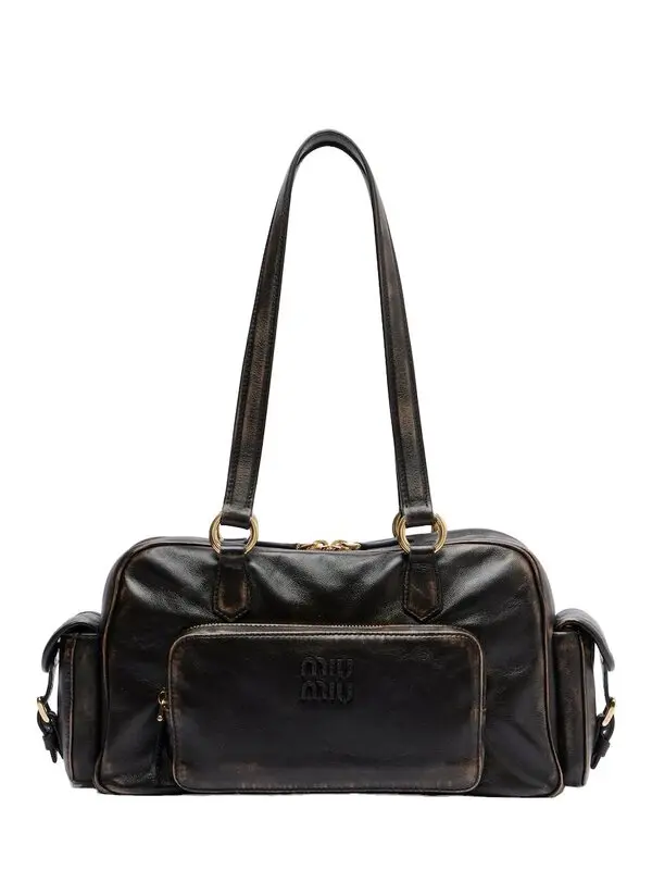 Miu Miu Pocket Leather Shoulder Bag - Brown