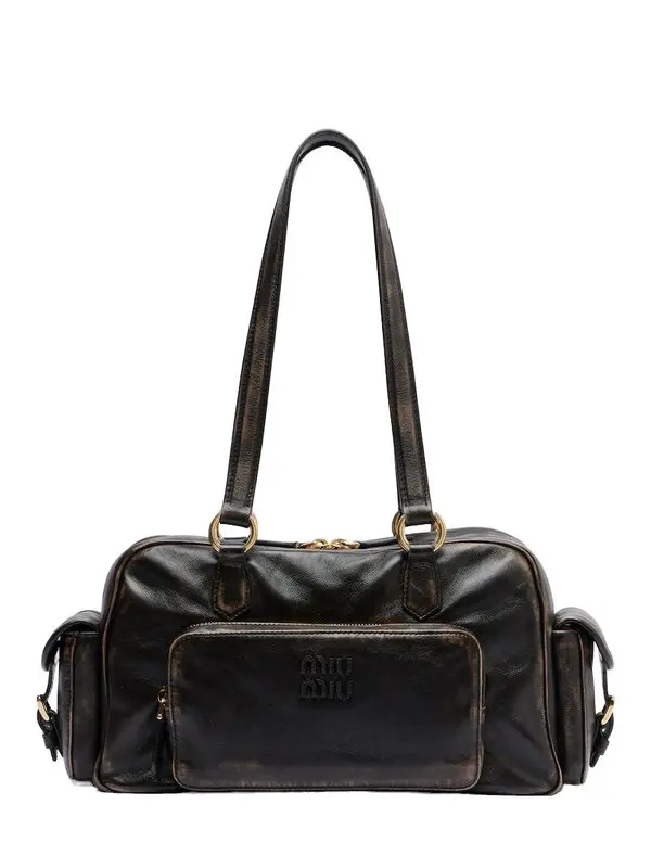 Miu Miu Pocket Leather Shoulder Bag - Brown