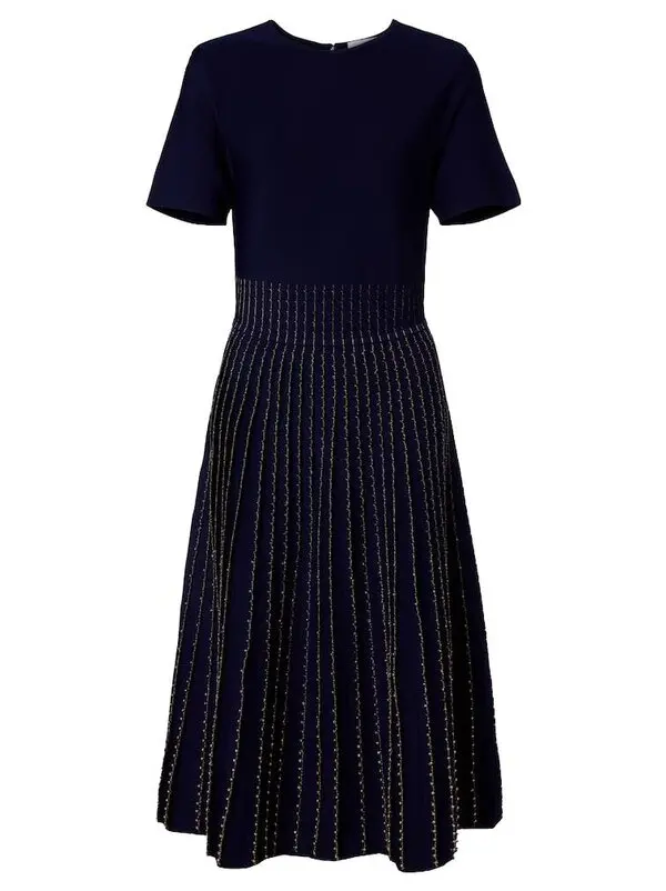 Carolina Herrera Beaded Knitted Pleated Midi Dress - Blue