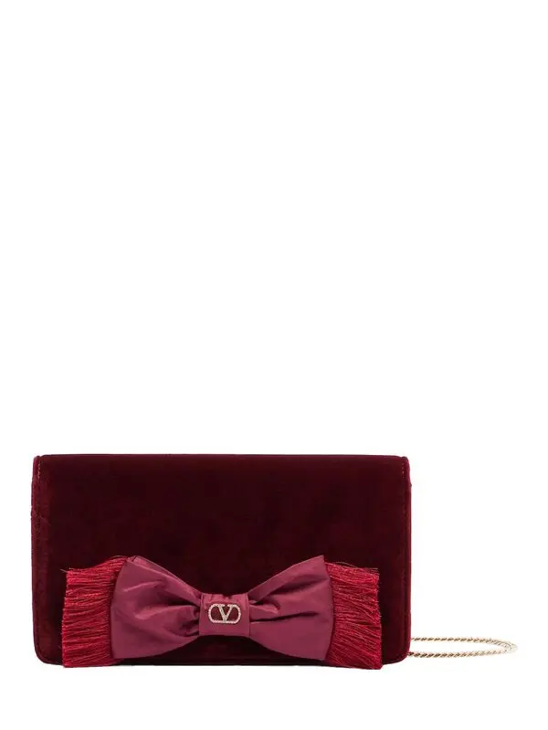 Valentino Garavani Vlogo Mini Bow-detail Velvet Clutch - Red