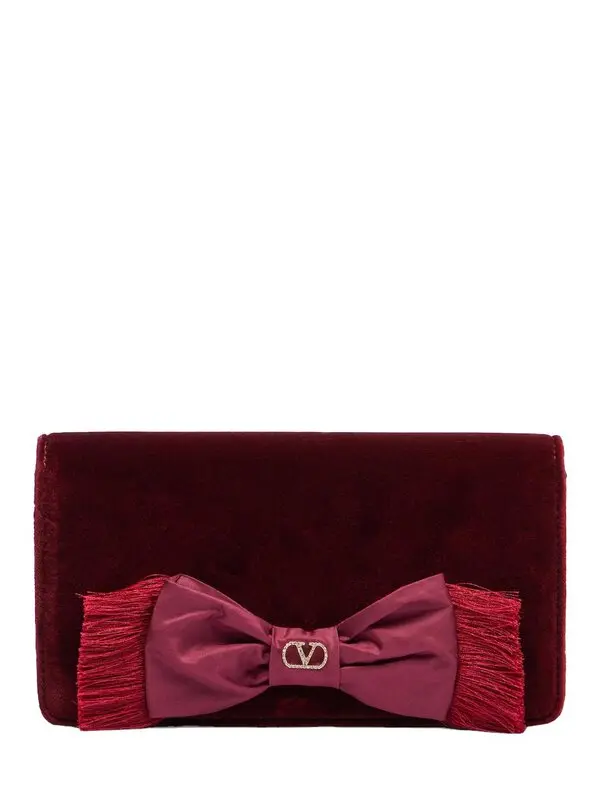 Valentino Garavani Vlogo Mini Bow-detail Velvet Clutch - Red