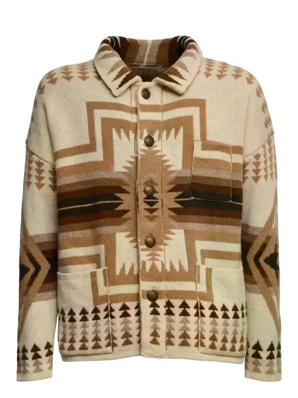 RAKKI Buttoned Geometric-print Cardigan - Neutrals