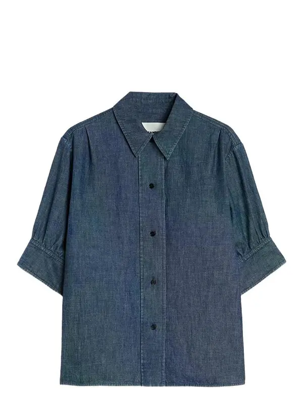 JIL SANDER Gathered-sleeve Chambray Shirt - Blue