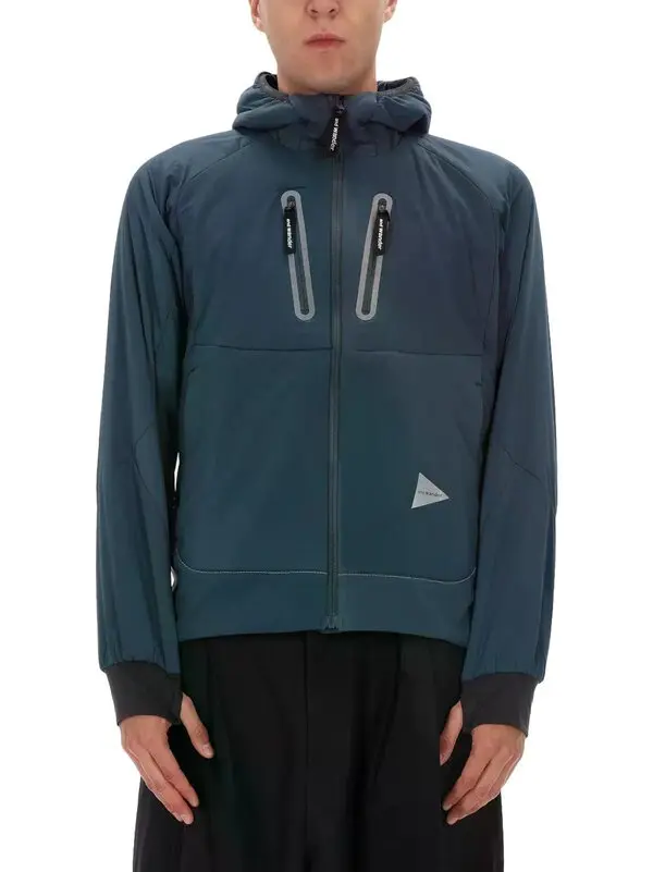 AND WANDER Zip-pockets Hooded Jacket - Blue