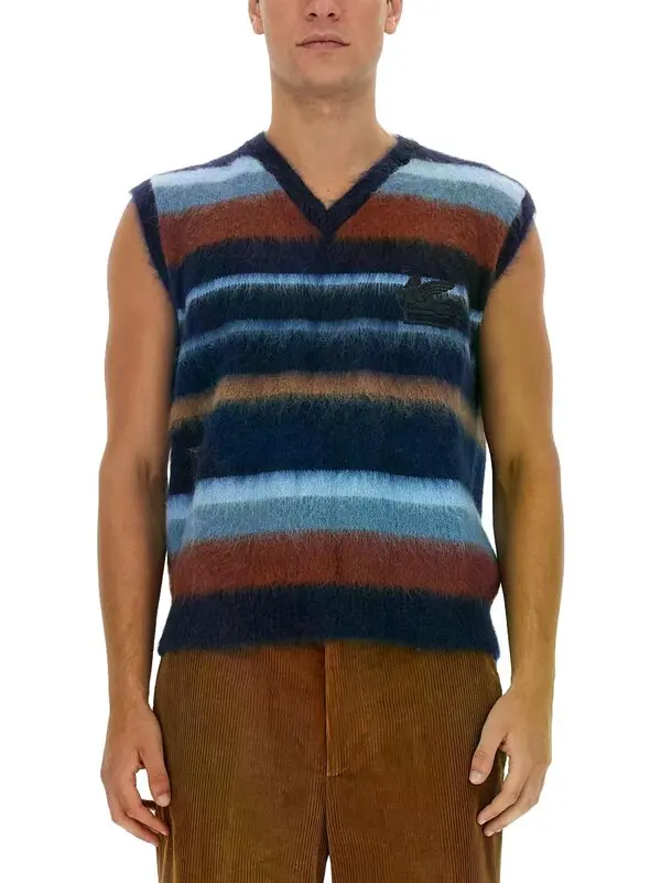 Etro Striped V-neck Vest - Blue
