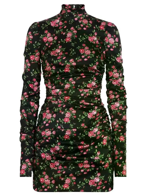 Dolce & Gabbana Floral Ruched Mini Dress - Black