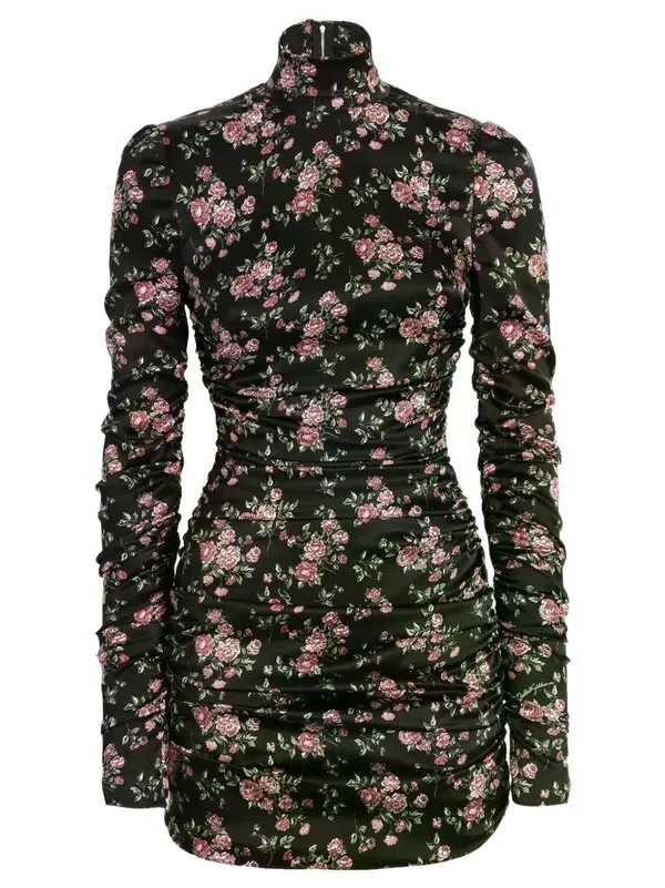 Dolce & Gabbana Floral Ruched Mini Dress - Black