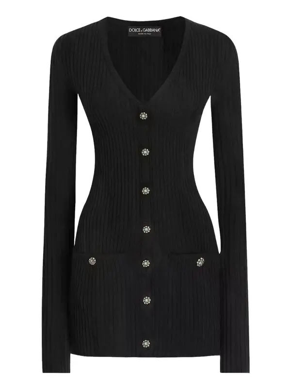Dolce & Gabbana Ribbed Button Cardigan - Black