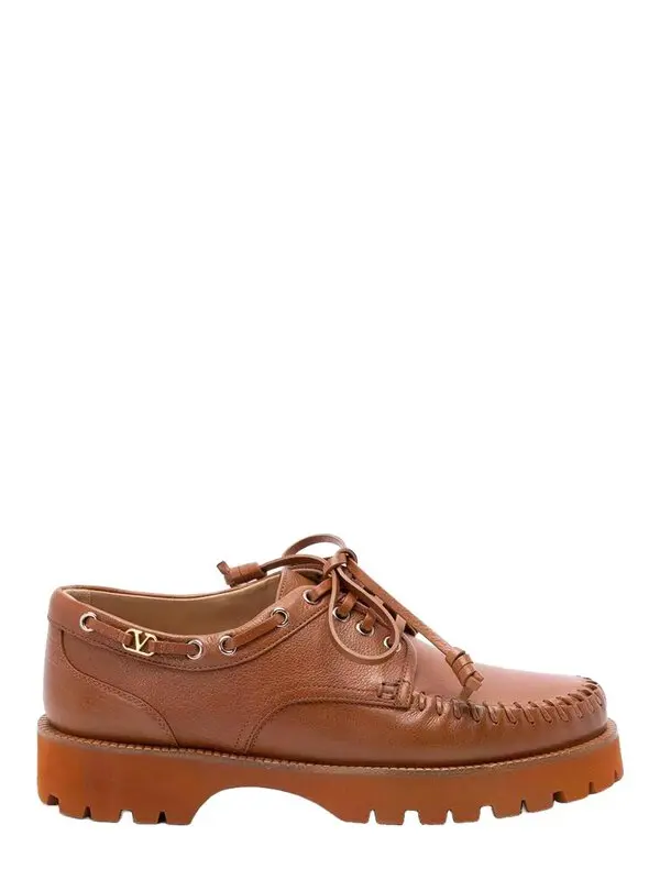 Valentino Garavani Lug-sole Leather Boat Shoes - Brown