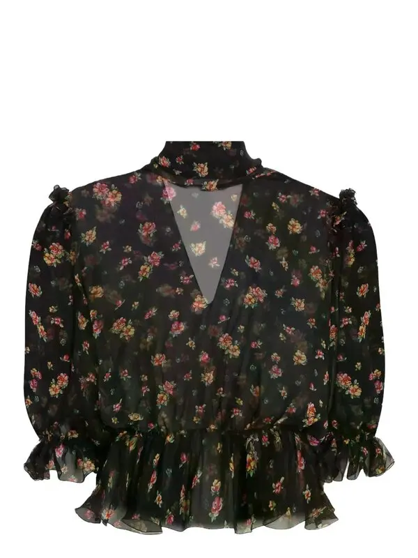 Dolce & Gabbana Floral Print Blouse With Ruffled Details - Black