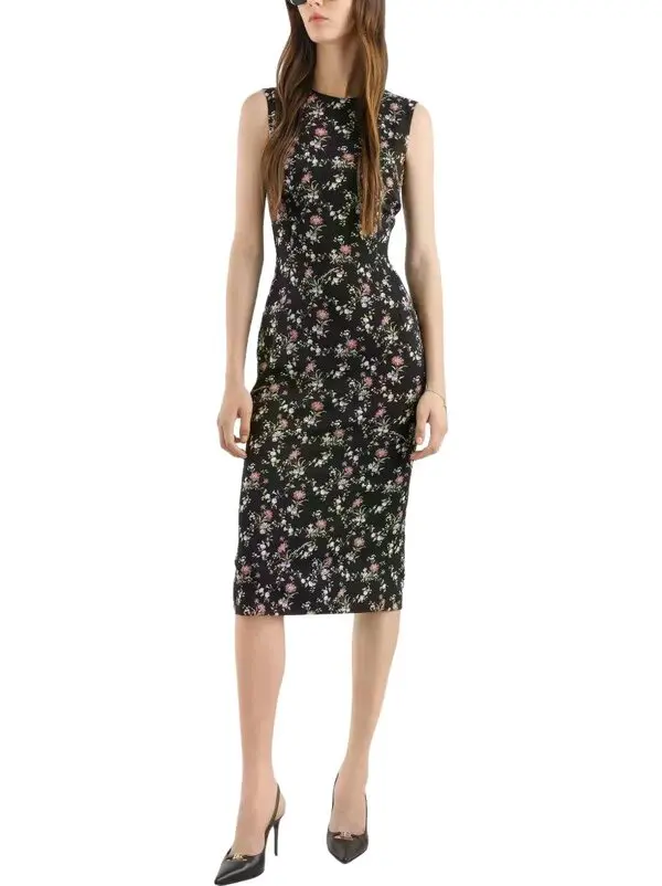 Dolce & Gabbana Floral Sleeveless Midi Dress - Black