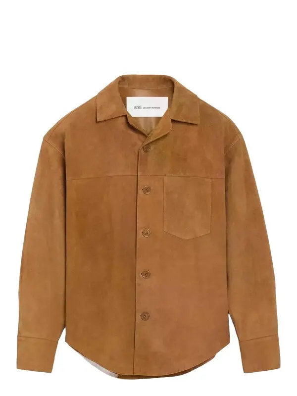 Ami Goat Suede Buttoned Overshirt - Brown