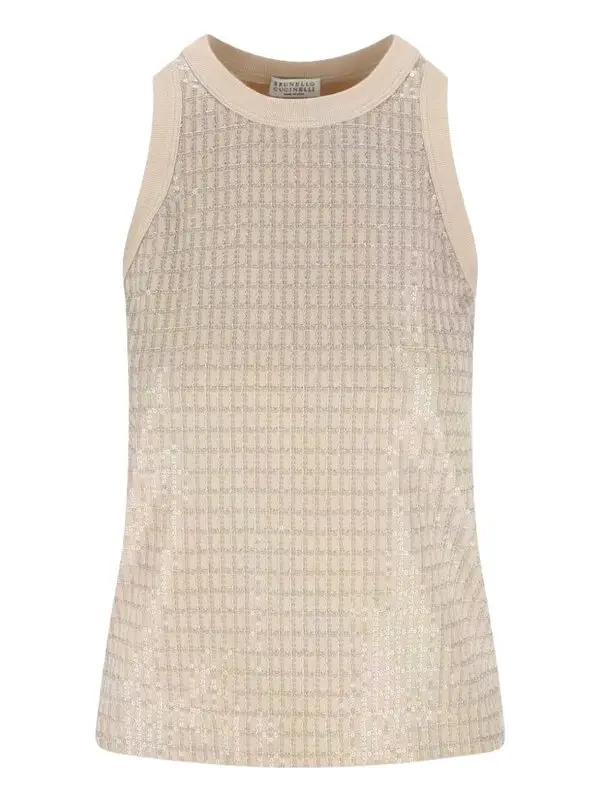 Brunello Cucinelli Sequin-embellished Grid Top - Neutrals