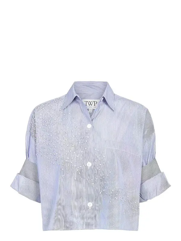 TWP Striped Crystal Embellished Shirt - Blue