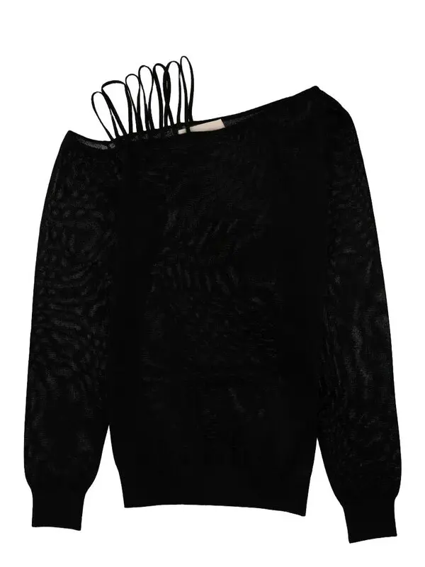CIRCUS HOTEL Shoulder Strap Long-sleeve Sweater - Black