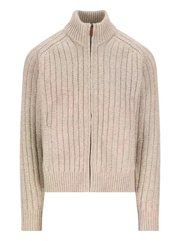 TOD'S Zip-up Ribbed Cardigan - Neutrals