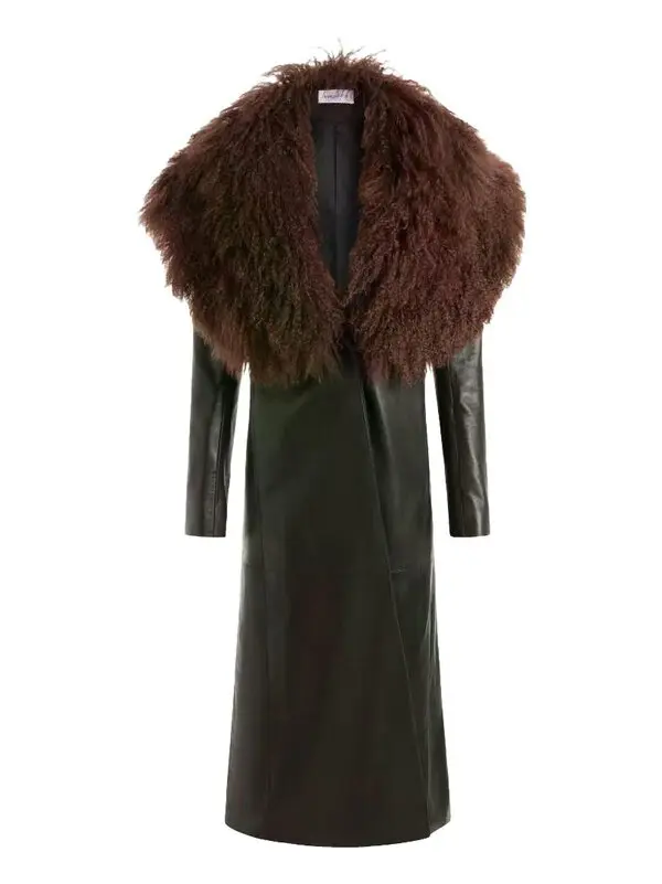 16Arlington Luisa Fur-collar Leather Coat - Brown