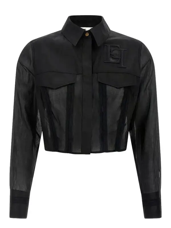 Elisabetta Franchi Logo-embroidered Cropped Shirt - Black