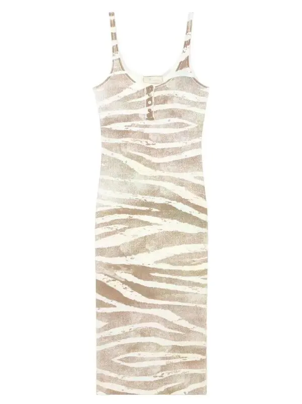 Blumarine Ribbed Zebra-print Midi Dress - Neutrals