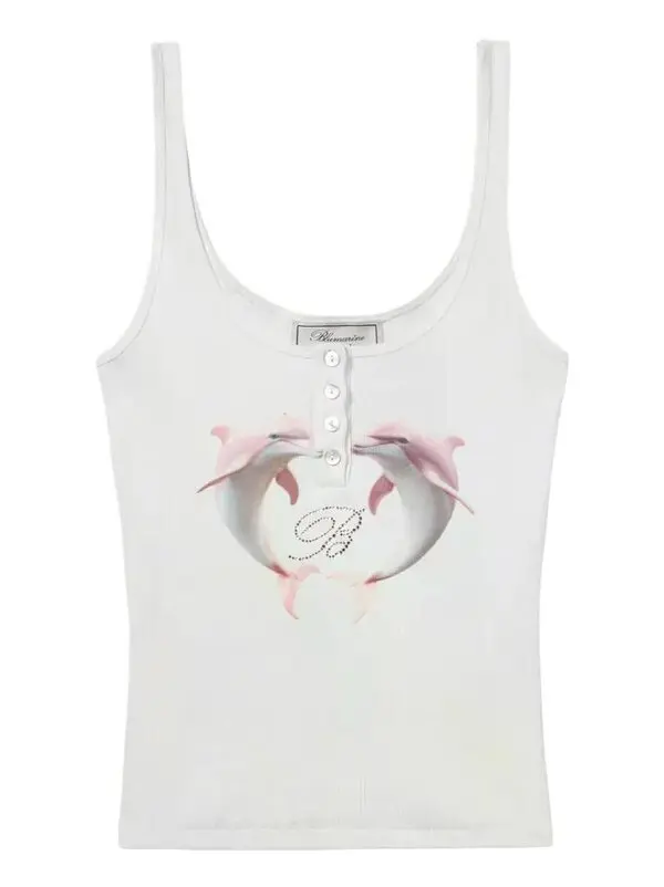 Blumarine Dolphin-print Ribbed Top - White