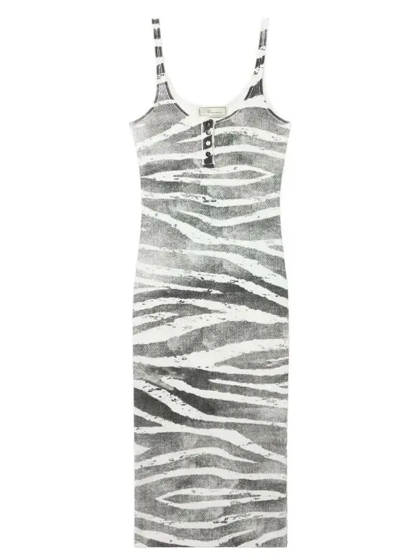 Blumarine Zebra-print Midi Dress With Buttons - White