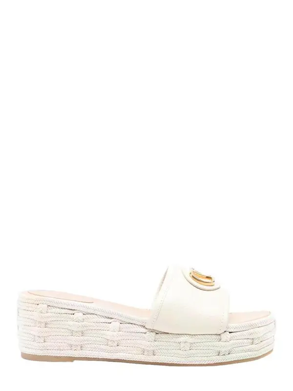 Valentino Garavani Logo-plaque Woven Platform Slides - White