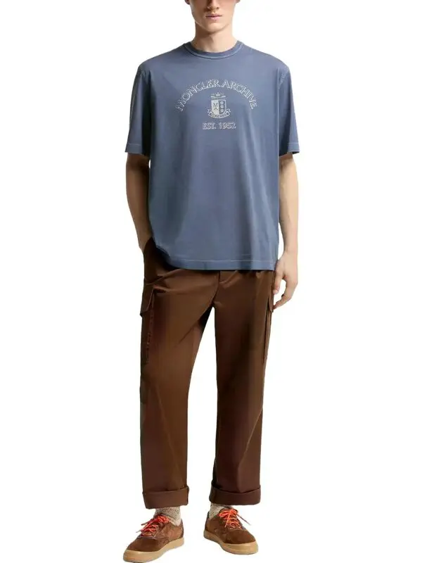 Moncler Logo Print Cotton T-shirt - Blue
