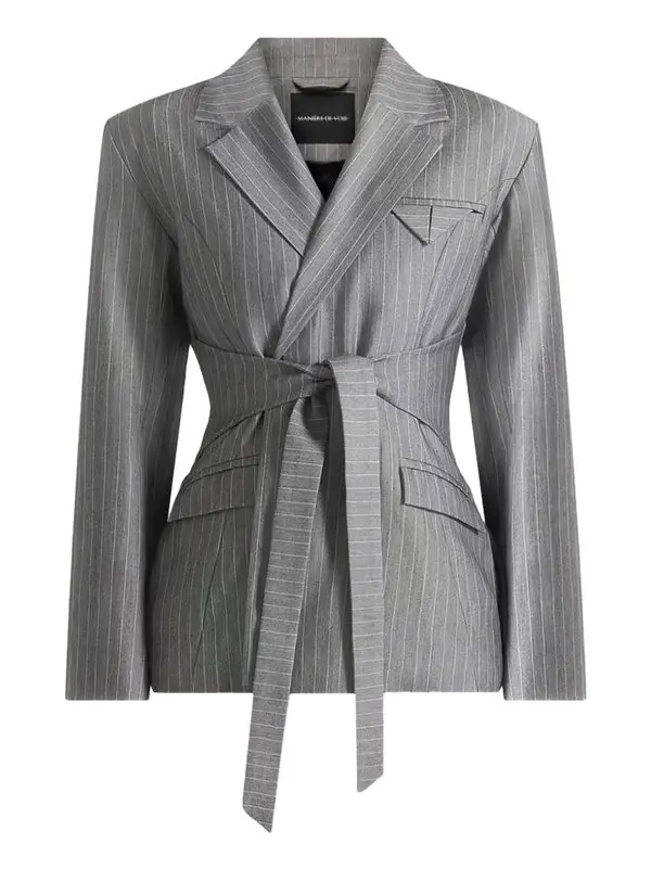 Manière De Voir Delphine Pinstripe Wrap-tie Blazer - Grey