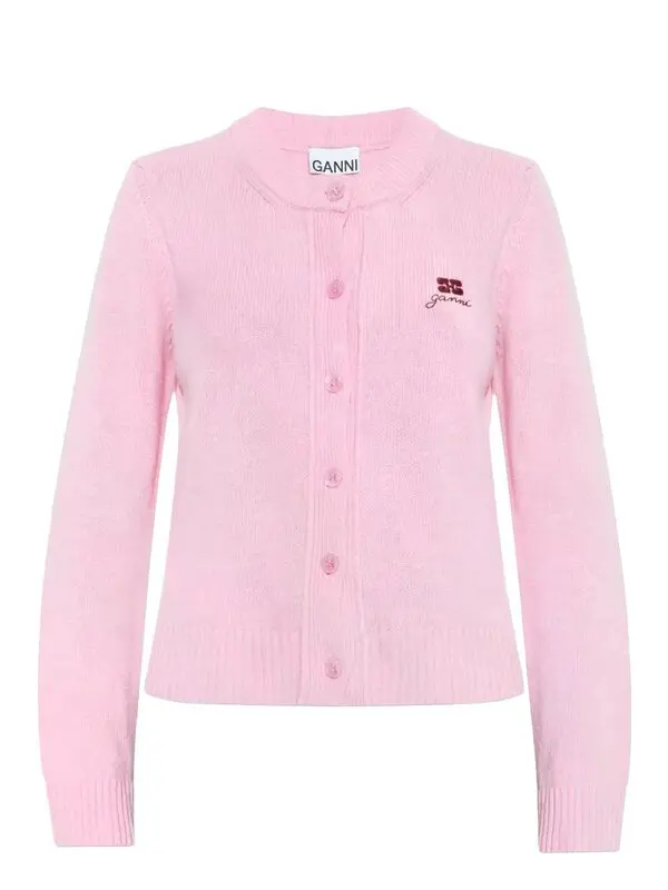 GANNI Embroidered Buttoned Cardigan - Pink