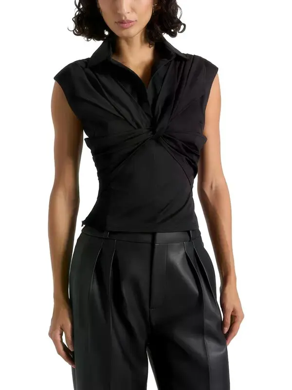 Manière De Voir Yvette Twisted-front Sleeveless Shirt - Black