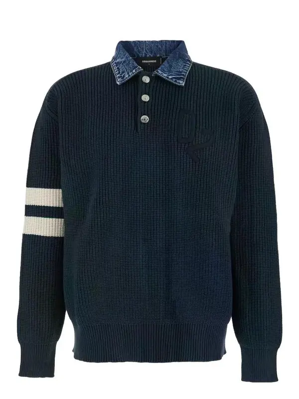 Dsquared2 Denim-collar Stripe Sweater - Blue