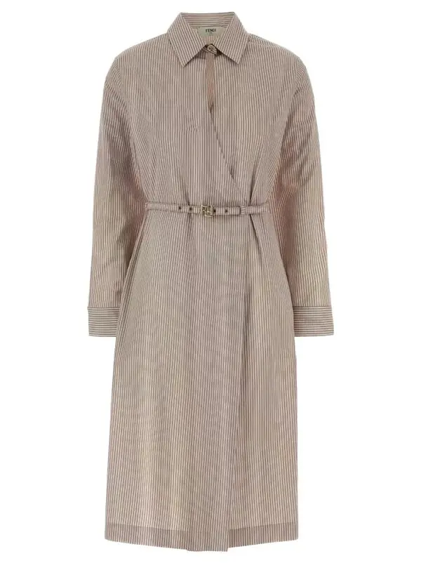 Fendi Striped Shirt Midi Dress - Neutrals