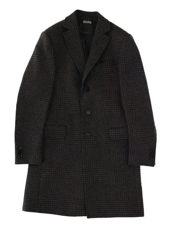Zegna Single-breasted Check Pattern Coat - Brown