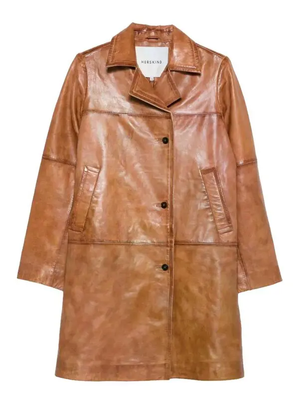 HERSKIND Shelly Leather Coat - Brown