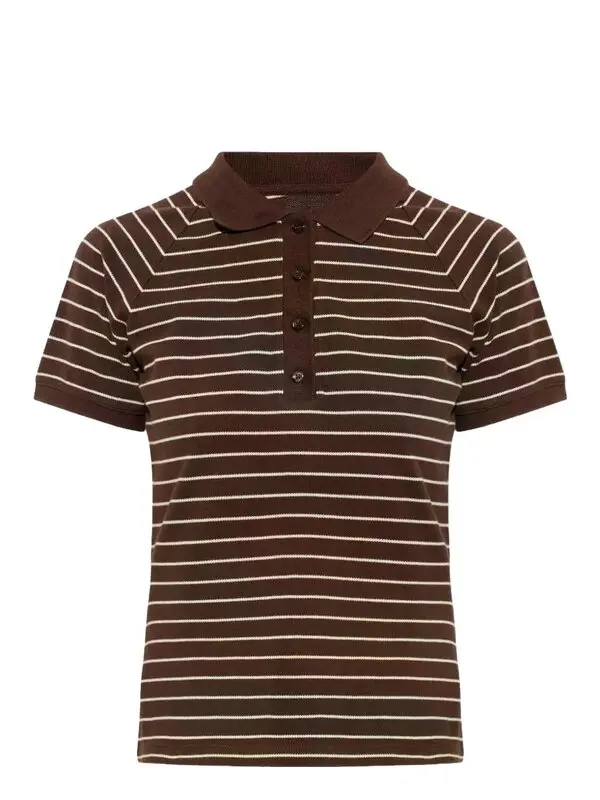 SAMSOE SAMSOE Striped Buttoned Polo Top - Brown