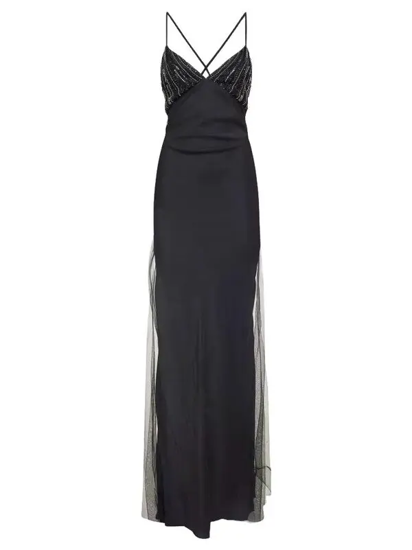 ALINA V-neck Open Back Maxi Dress - Black