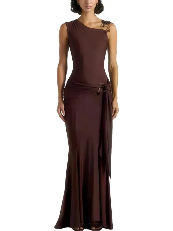 Manière De Voir Rania Asymmetric Draped Maxi Dress - Brown