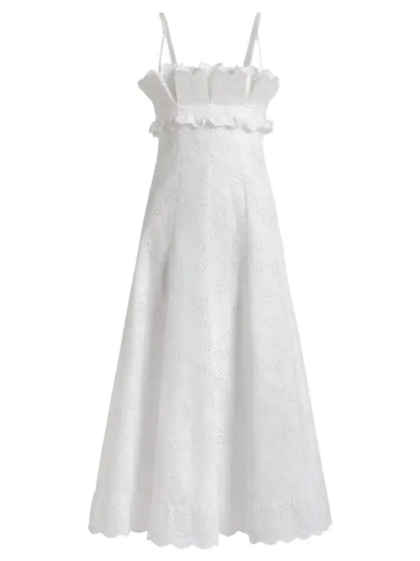Alberta Ferretti Ruffled Eyelet Dress - White