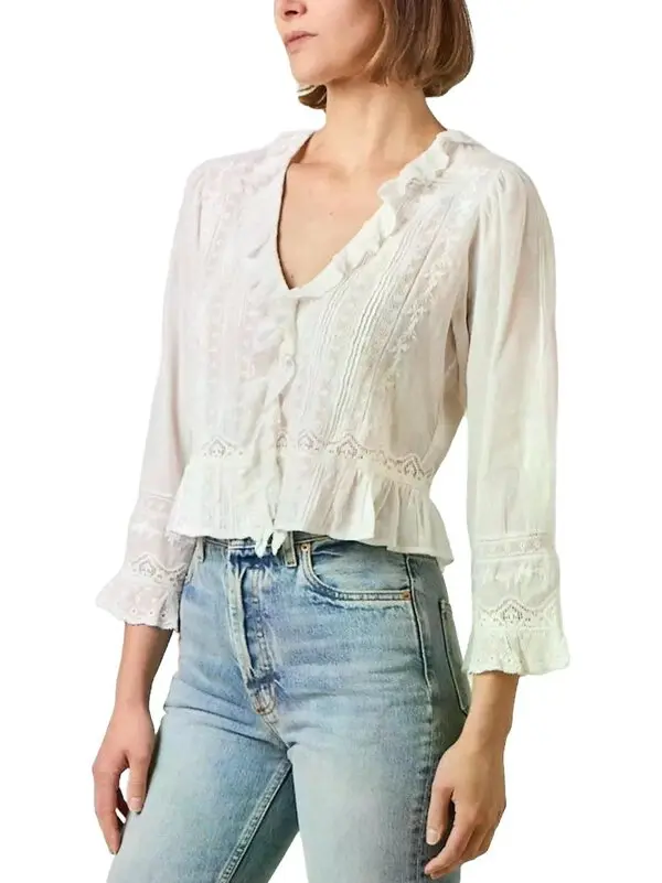 DÔEN Eldoris Lace Ruffle Top - White