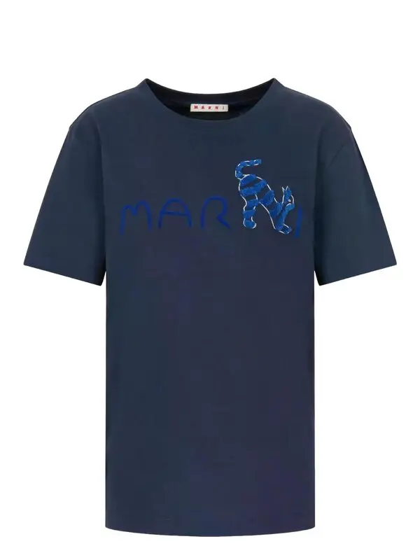 Marni Flocked Logo Animal T-shirt - Blue