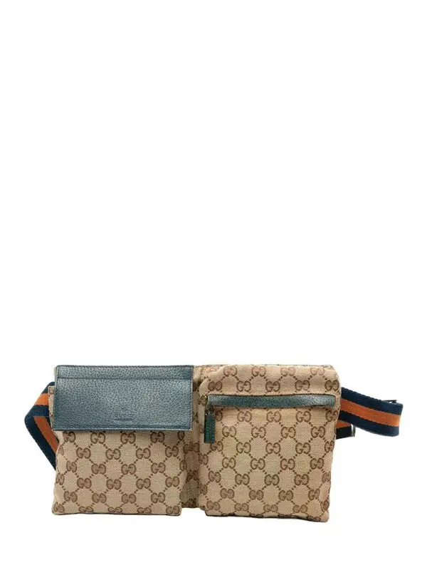 Gucci Gg Canvas Web Double Pocket Belt Bag - Brown