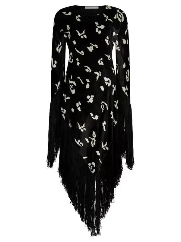 Philosophy Di Lorenzo Serafini Fringed Floral Midi Dress - Black